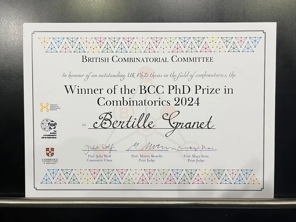 Bertille Granet awarded the 2024 British Combinatorial Committee PhD ...